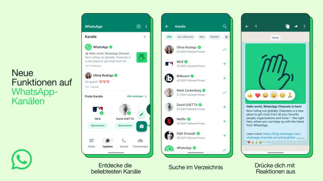 WhatsApp Kanäle weltweit: Update-Feature feiert großen Auftritt